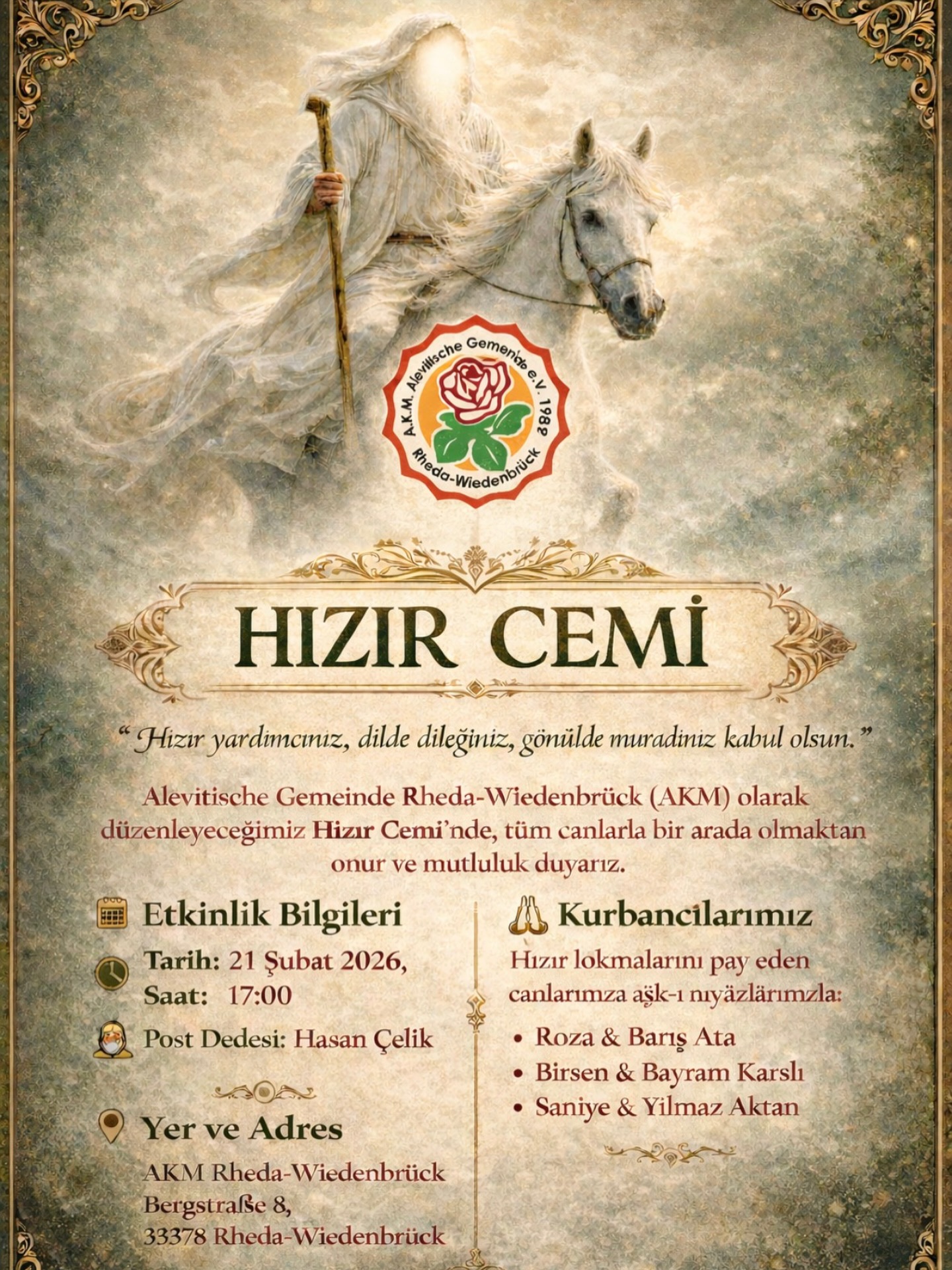 Rheda-Wiedenbrück Alevi Kültür Merkezi, 21 Şubat’ta Hızır Cemi ...